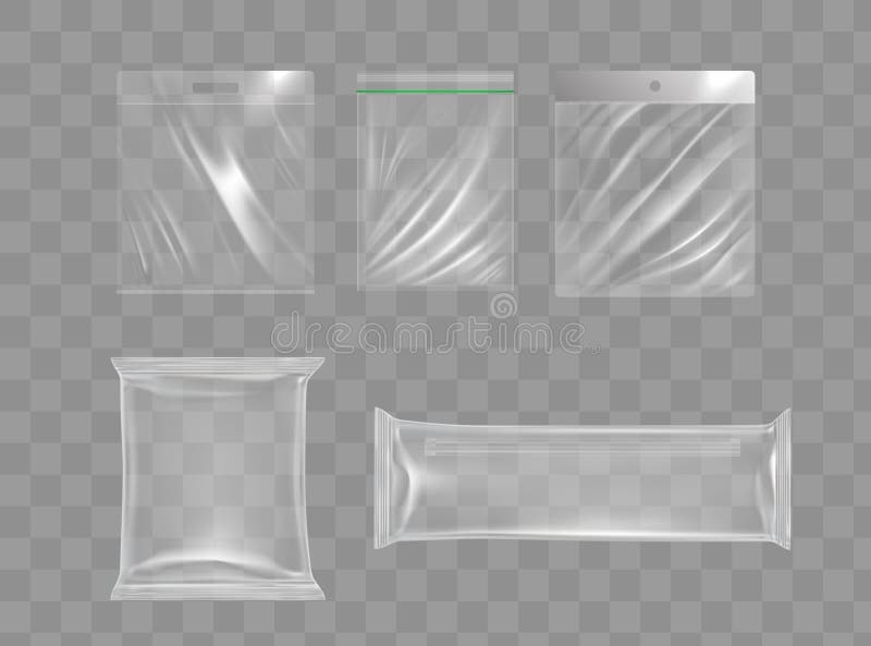 Realistic Transparent Empty Plastic Food Packaging Template Set. Stock ...
