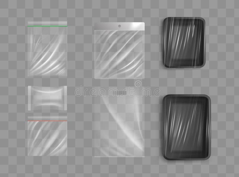 Realistic Transparent Empty Plastic Food Packaging Template Set. Stock ...