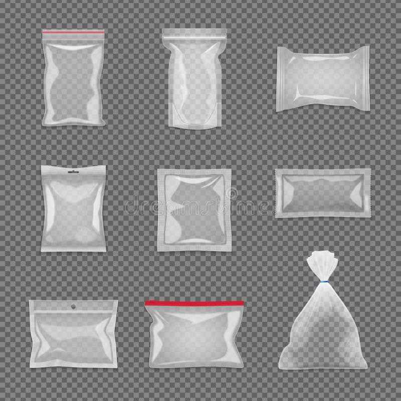 Realistic Transparent Package Set in Different Shape Isolated Stock ...