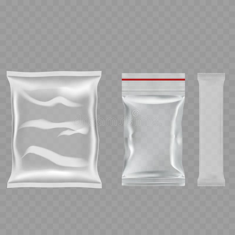 Realistic Transparent Plastic Packaging Bags Mockup Set on Transparent ...