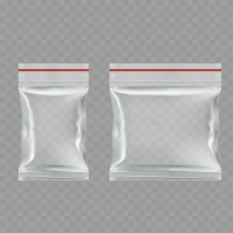 Realistic Transparent Plastic Packaging Bags Mockup Set on Transparent ...