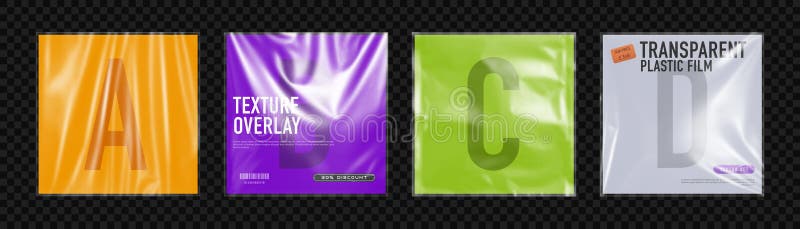 Realistic Transparent Plastic Wrinkled Texture Overlay Set. Clear ...