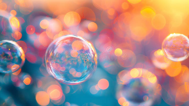 Realistic Transparent Soap Bubbles with Rainbow Reflection Stock Photo ...