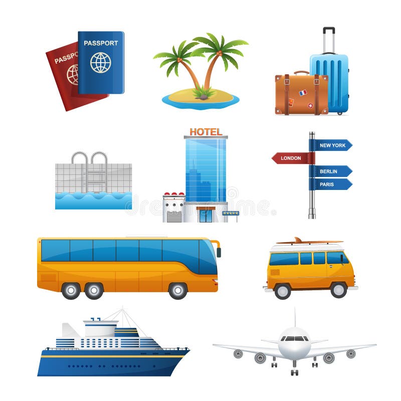 Realistic Travel Tourism Icons Set Vector Stock Vector - Illustration ...