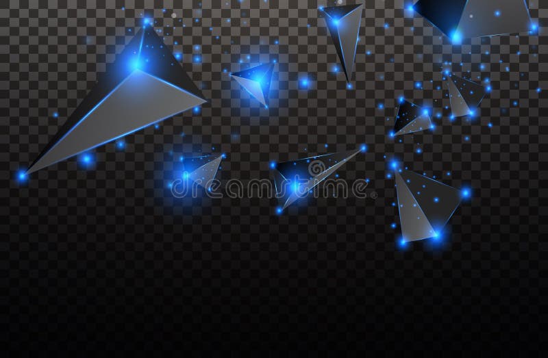 Realistic Triangles and Light Effects. 3D Effect.motion of Flying ...