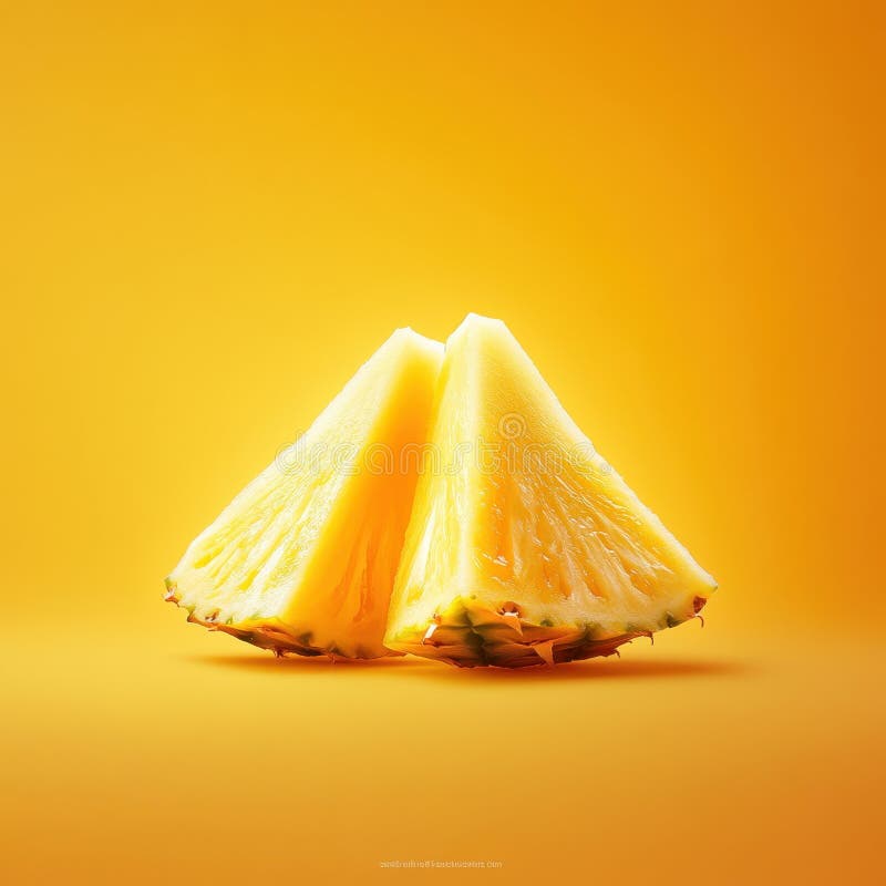 Realistic Triangular Pineapple Chunks on Yellow Background Stock ...