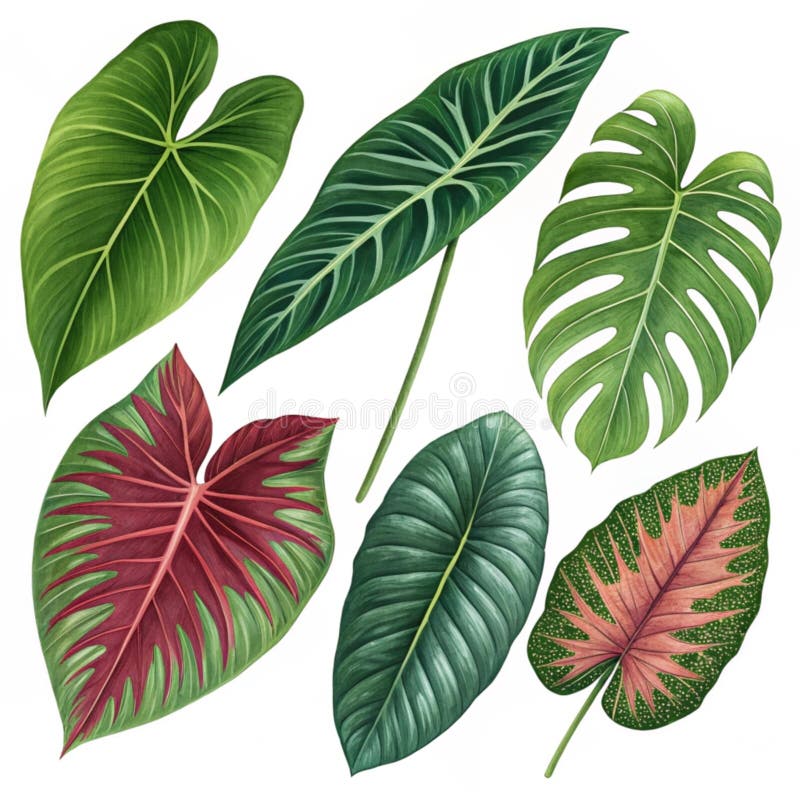 Realistic Tropical Leaf Collection Stock Illustration - Illustration of ...