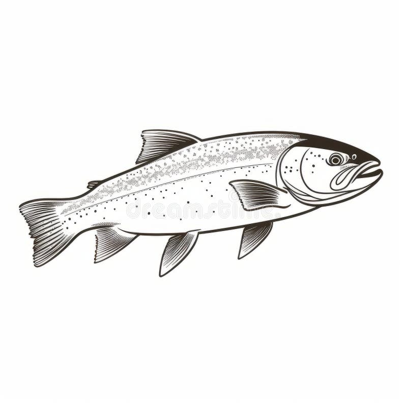 Large-scale Black and White Trout Illustration with Flat Shading Stock ...
