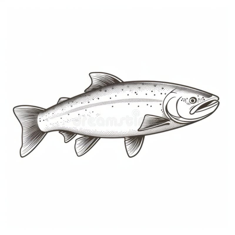 Salmon Fish Black Line Drawing Design Illustration Stock Illustration ...