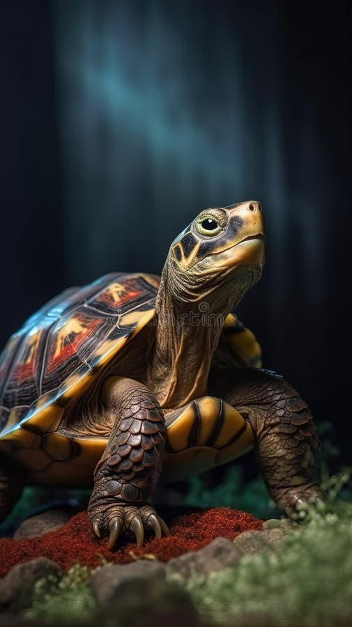 Realistic Turtle on Dark Background. Generative AI Stock Illustration ...
