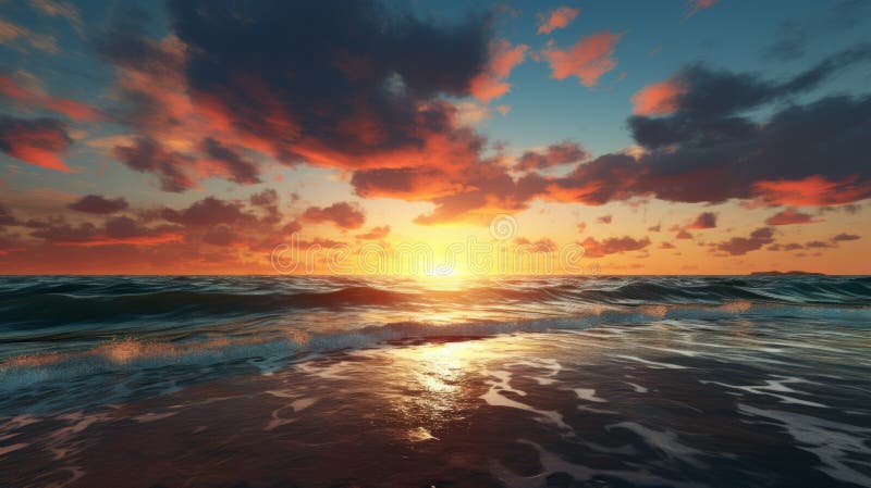 Realistic Uhd Sunset Beach Rendering in the Style of E. Munch Stock ...