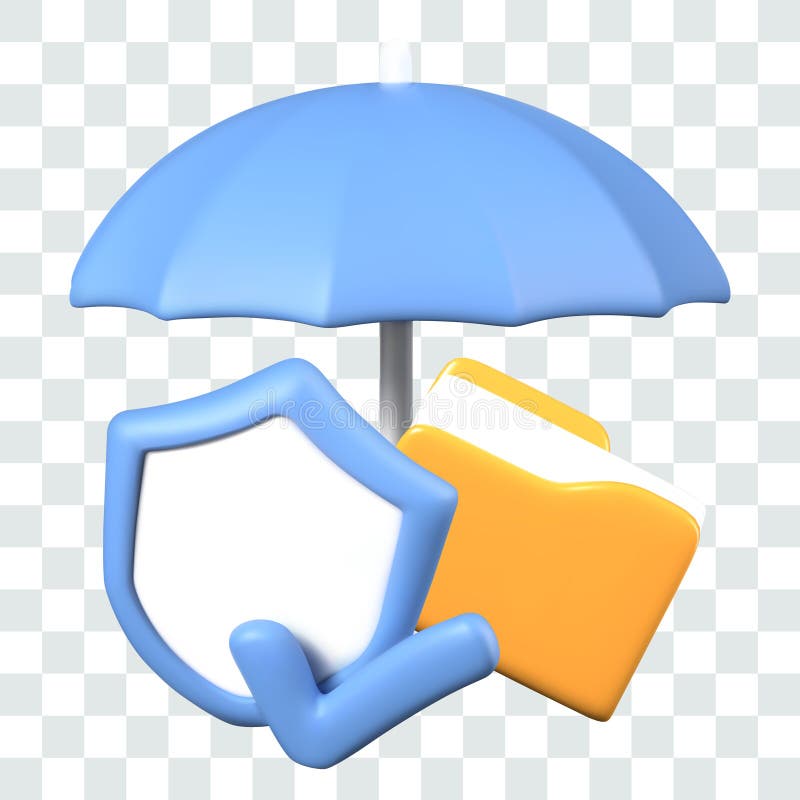 Realistic Umbrella, Blank Shield with Check Mark, Folder with Documents ...