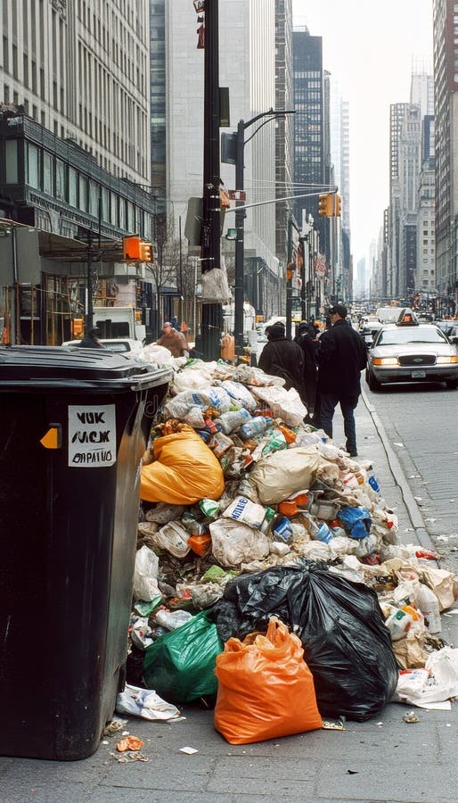 Realistic Urban Scene of Trash on a Busy Sidewalk Highlighting Waste ...