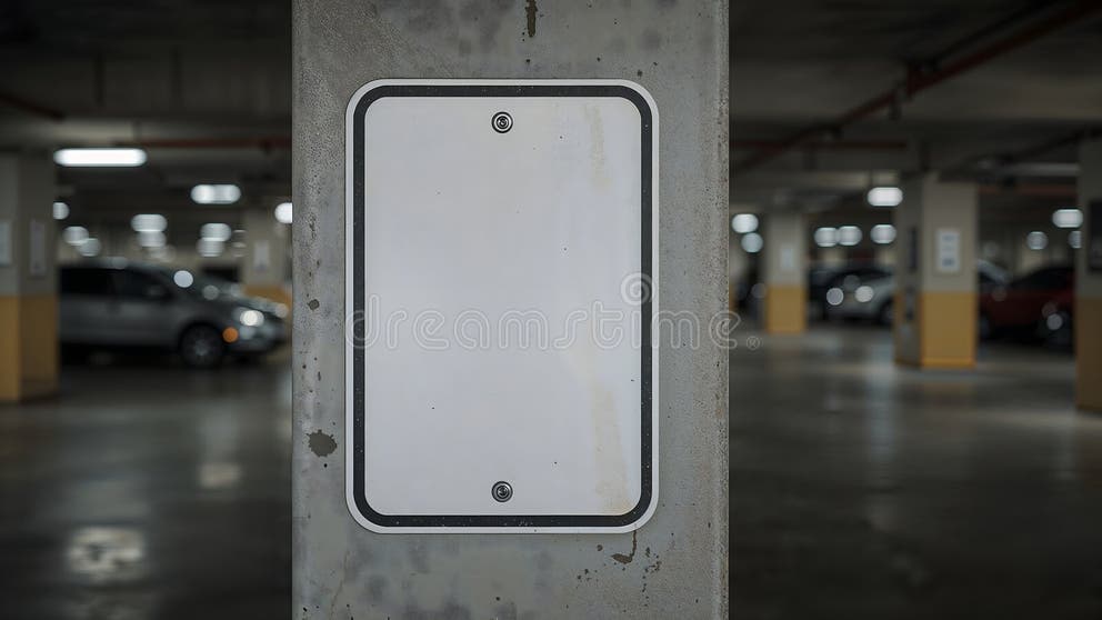Blank Signboard on Concrete Pillar in Parking Garage – Urban Mockup ...
