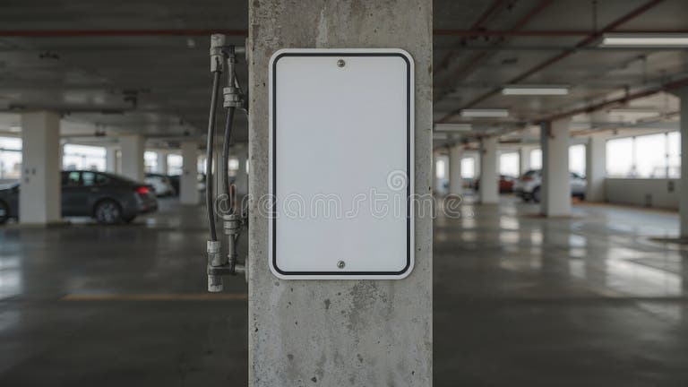 Blank Signboard on Concrete Pillar in Parking Garage – Urban Mockup ...