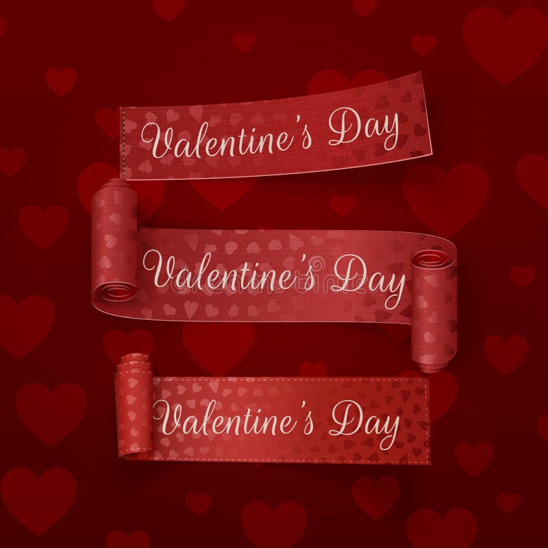 Realistic Valentines Day Red Scroll Ribbons Set Stock Vector ... Realistic Valentines Day Red Scroll Ribbons Set Stock Vector ...