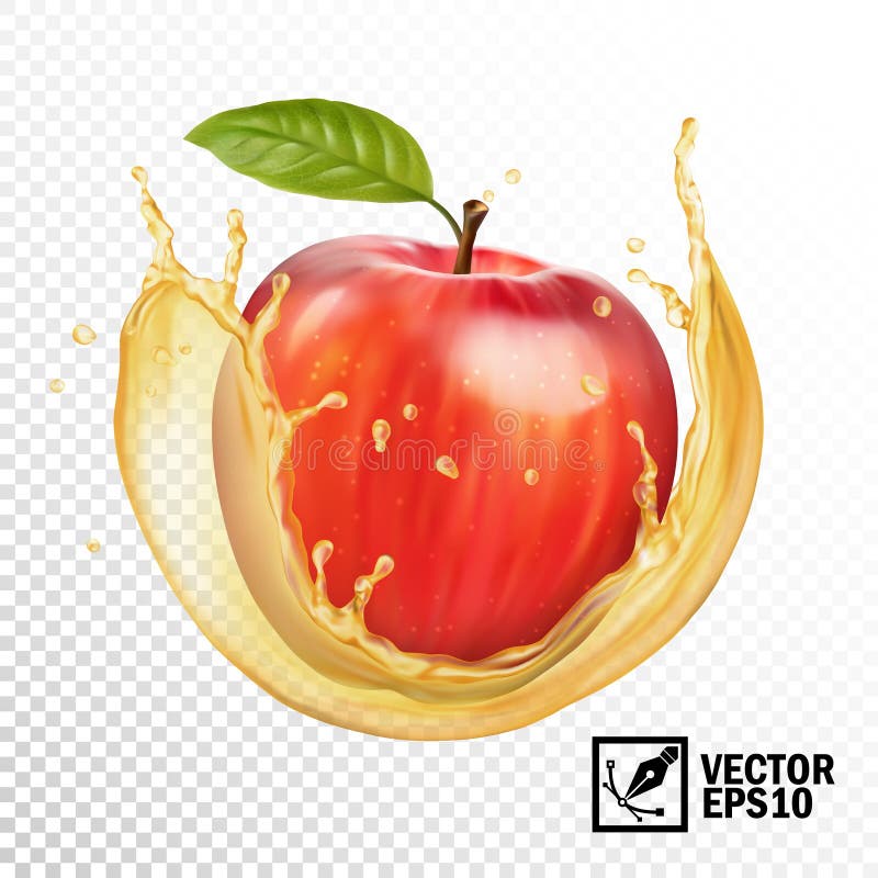 3D Realistic Vector Apple in a Transparent Splash of Juice. Editable ...