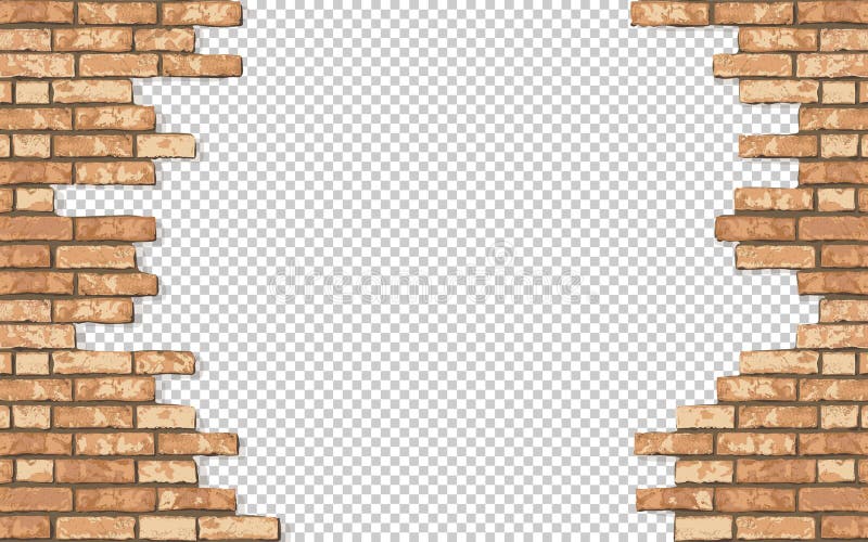 Realistic Vector Broken Brick Wall Horizontal Transparent Background ...