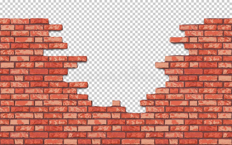 Realistic Vector Broken Old Brick Wall Horizontal Transparent ...