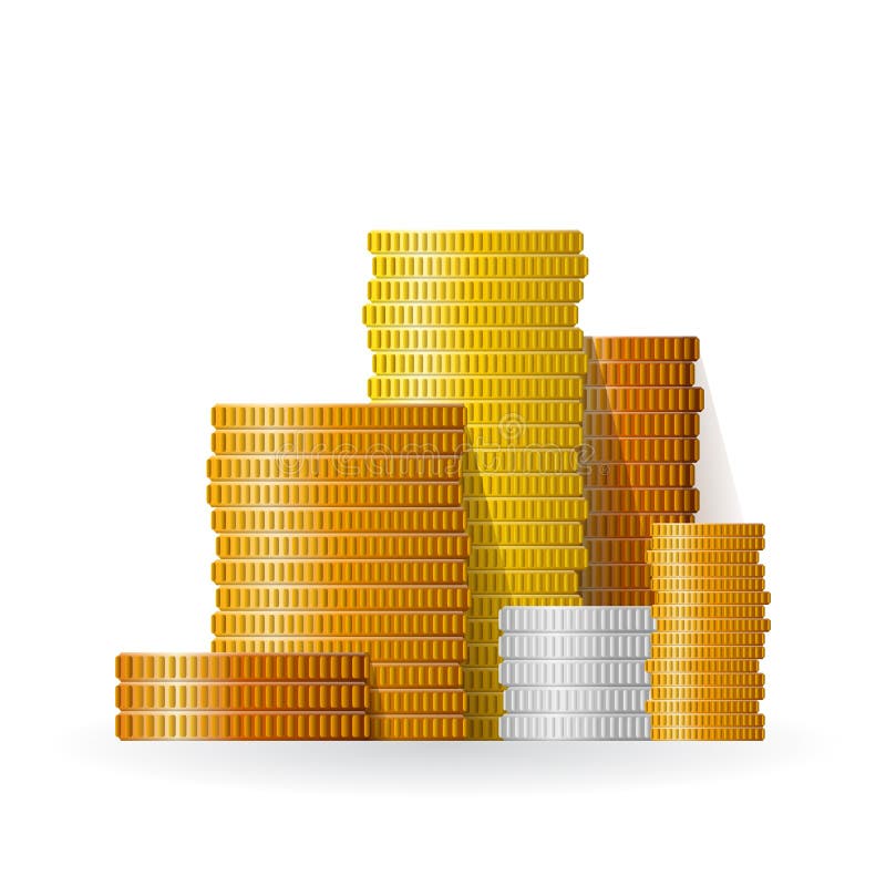 Realistic Vector Coin Piles in Flat Style Stock Vector - Illustration ...