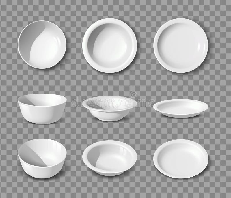 Realistic Vector Collection. White Porcelain Set of Dishes, Plates and ...