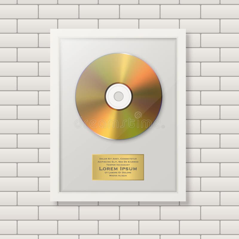 Realistic Vector 3d Golden Yellow CD and Label with White Frame on ...