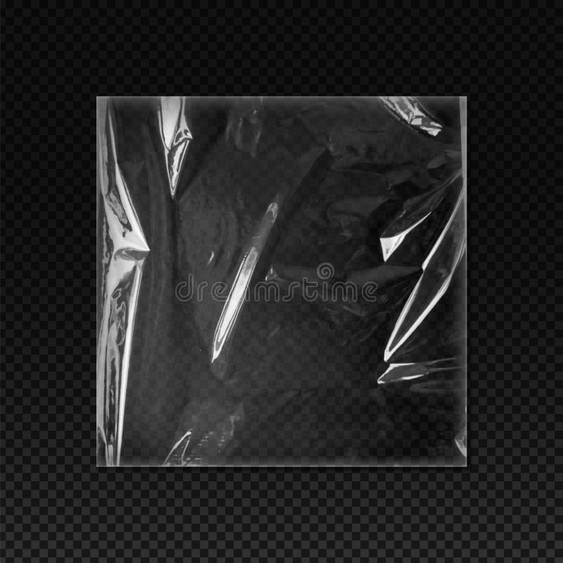 Realistic Vector Design of Crumpled Plastic Packaging on Isolated Black ...