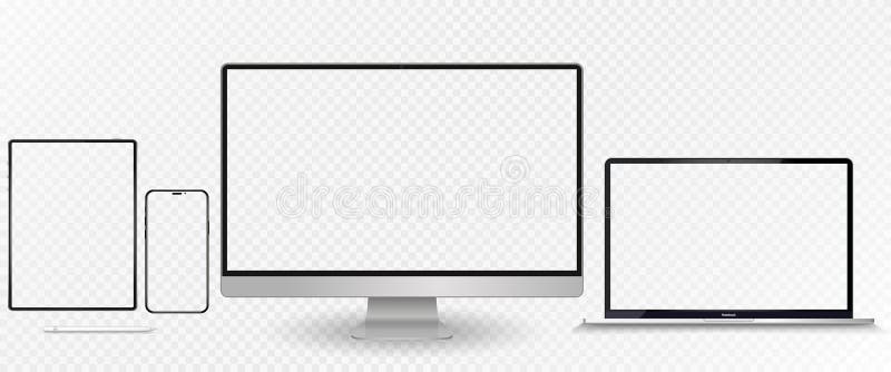 Realistic Vector. Device Set: Monitor Laptop, Tablet and Phone Template ...