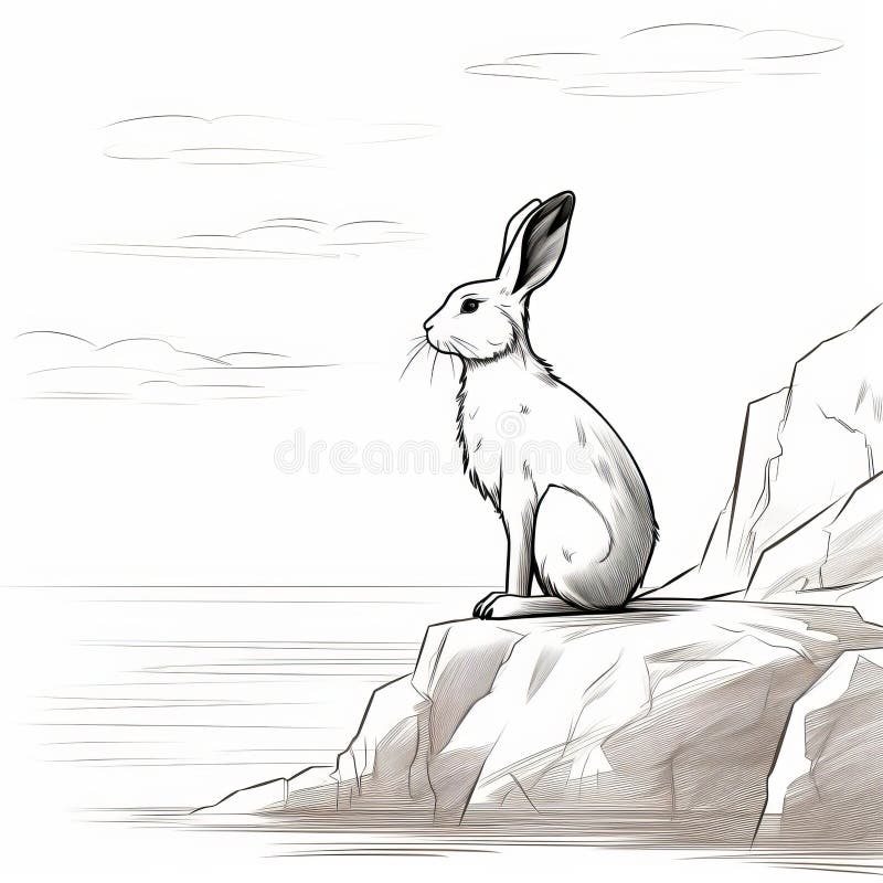 Realistic Vector Drawing of Rabbit on Rocks Stock Illustration ...