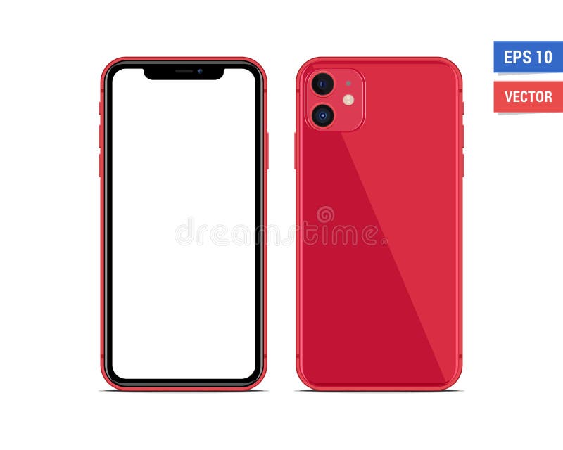 Realistic Vector Flat Mock-up Red Apple IPhone 11 with Blank Screen ...
