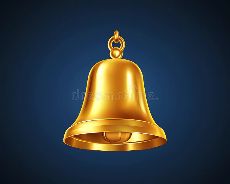 Realistic Vector of a Golden Bell Icon on a Solid Deep Blue Stock ...