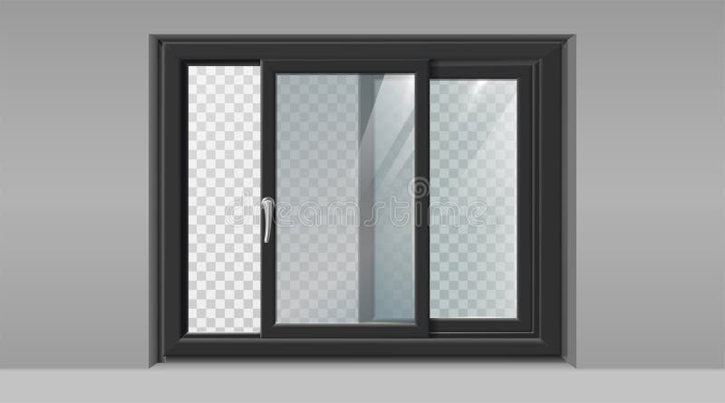 3d Realistic Vector Icon Illustration. Black Sliding Window Frame in ...