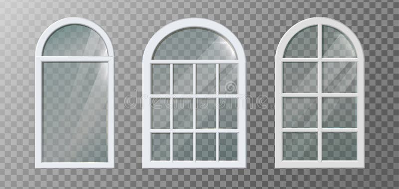 3d Realistic Vector Icon Illustration. Collection of White Plastic Arch Window Frames. Stock ...
