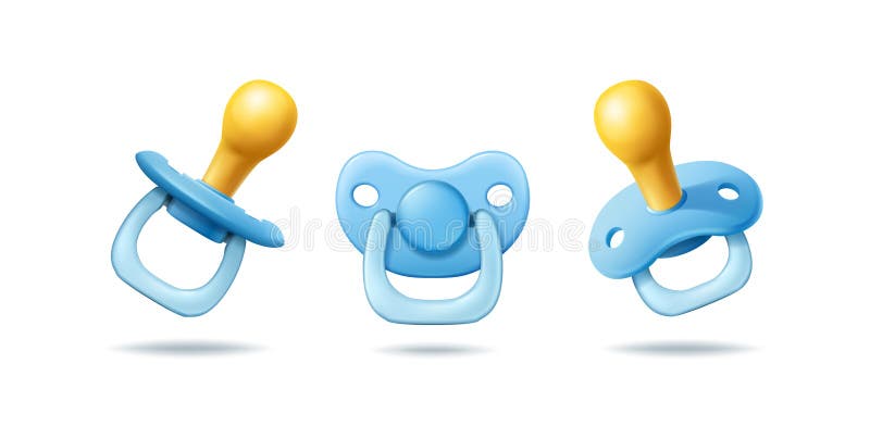 3d Realistic Vector Icon Illustration Set. Blue Baby Boy Pacifier in ...
