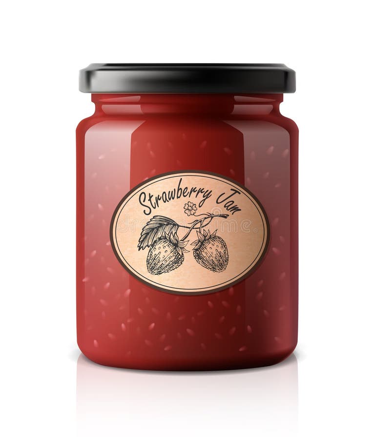 3d Realistic Vector Icon Illustration. Strawberry Jam Glass Jar Package ...
