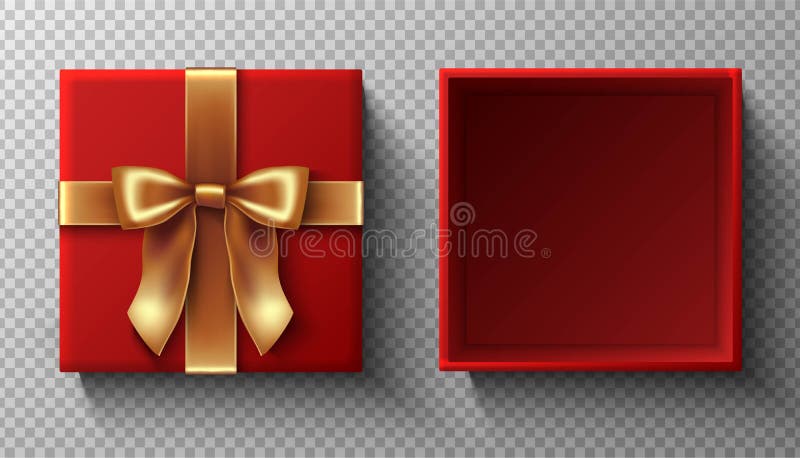 Realistic Vector Icon of Present Square Red Box with a Golden Ribbon ...