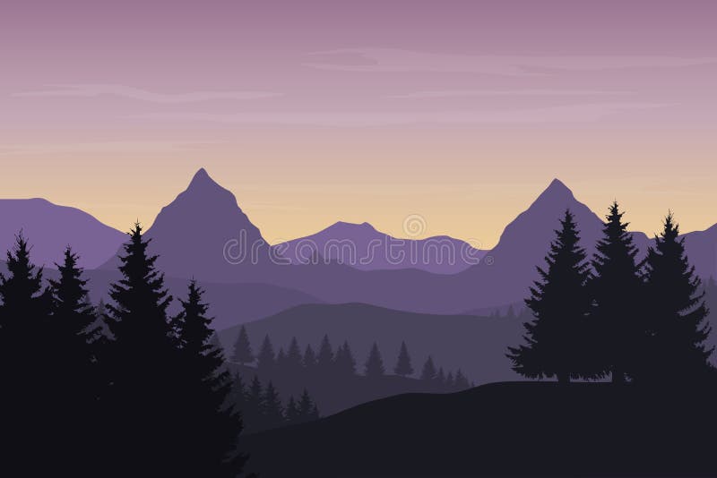 Realistic Vector Illustration of Mountain Landscape with Forest Stock ...