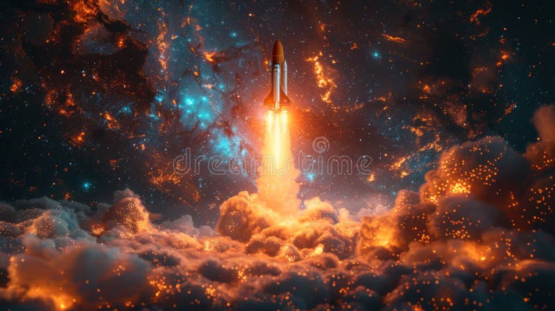 Realistic Vector Illustration of Rocket Ship Launch for Space ...