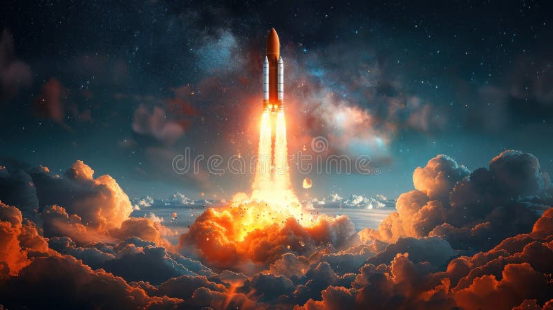 Realistic Vector Illustration of Rocket Ship Launch for Space ...