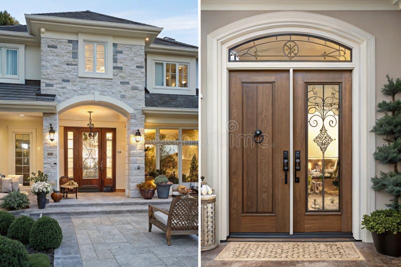 Home Doors Set with Front, Entry, and Indoor Objects Stock Illustration ...