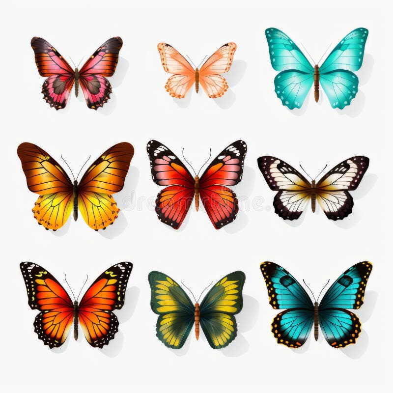 Realistic Vector Illustrations of Different Colored Butterflies Stock ...