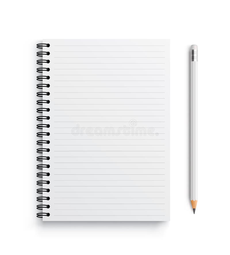 Realistic Vector Notebook and White Pancil. Front View Stock ...