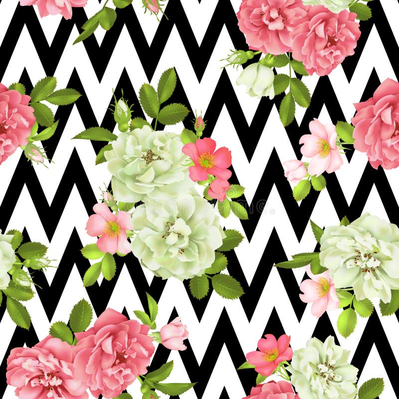 Realistic Vector Pink Rose. 3d Seamless Roses Stock Vector ...