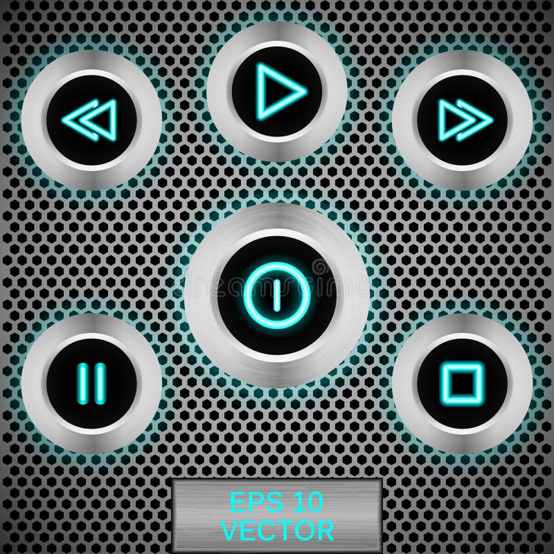 Realistic Vector Player Buttons Stock Vector - Illustration of black ...