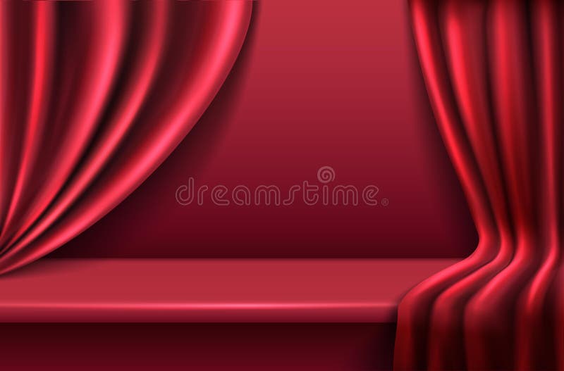 Realistic Vector Red Velvet Background with Wavy Drapery Curtains Stock ...