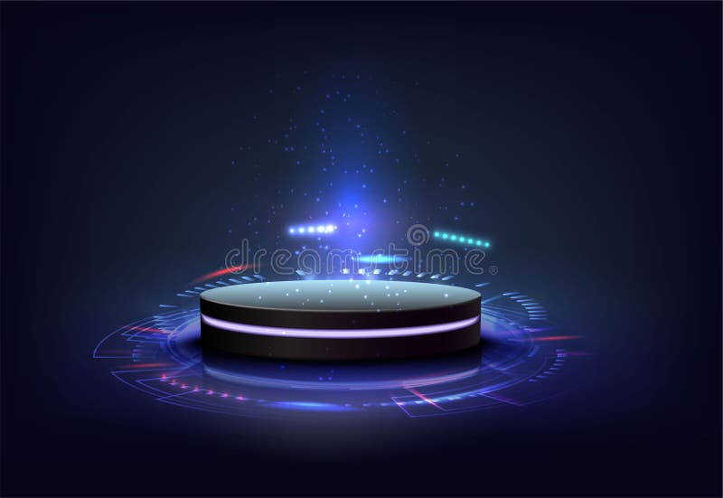 Realistic Vector Round Stage on Dark Background. Sci-fi Glowing Tech ...