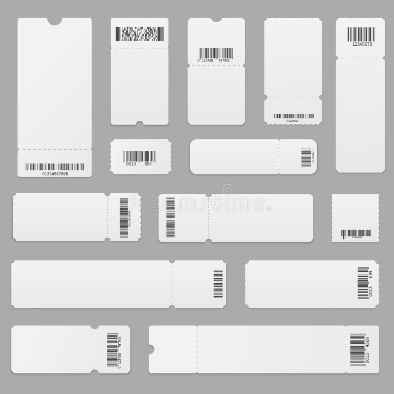 Realistic Vector Set of Blank Ticket Templates with with Barcodes Stock ...