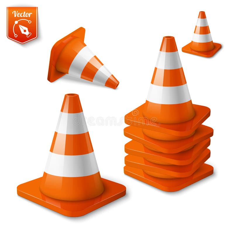 Realistic Vector - Set of Orange Road Cones with Stock Vector ...