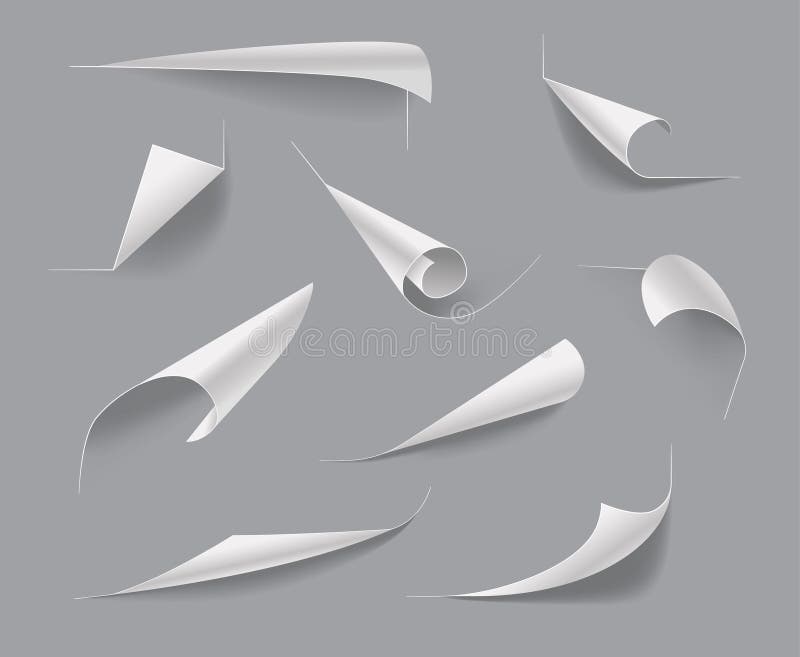 Realistic Vector Set of White, Blank Paper Sheet Curled Corners ...
