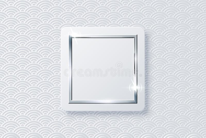 Realistic Vector Sparkling Shiny Glowing Silver Square On White Button